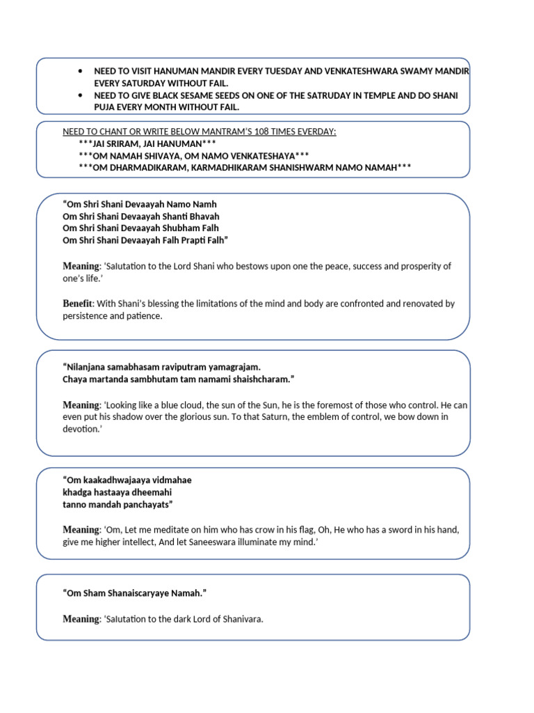 Shani Devuni Mantram | PDF