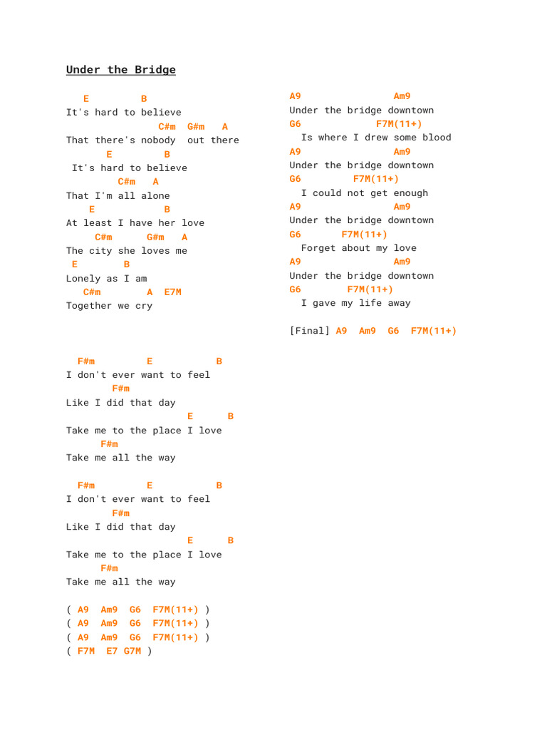 Under the Bridge - Guitar chords | PDF