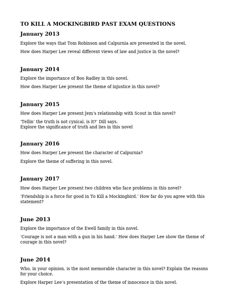 To Kill A Mockingbird Past Exam Questions | PDF | To Kill A Mockingbird
