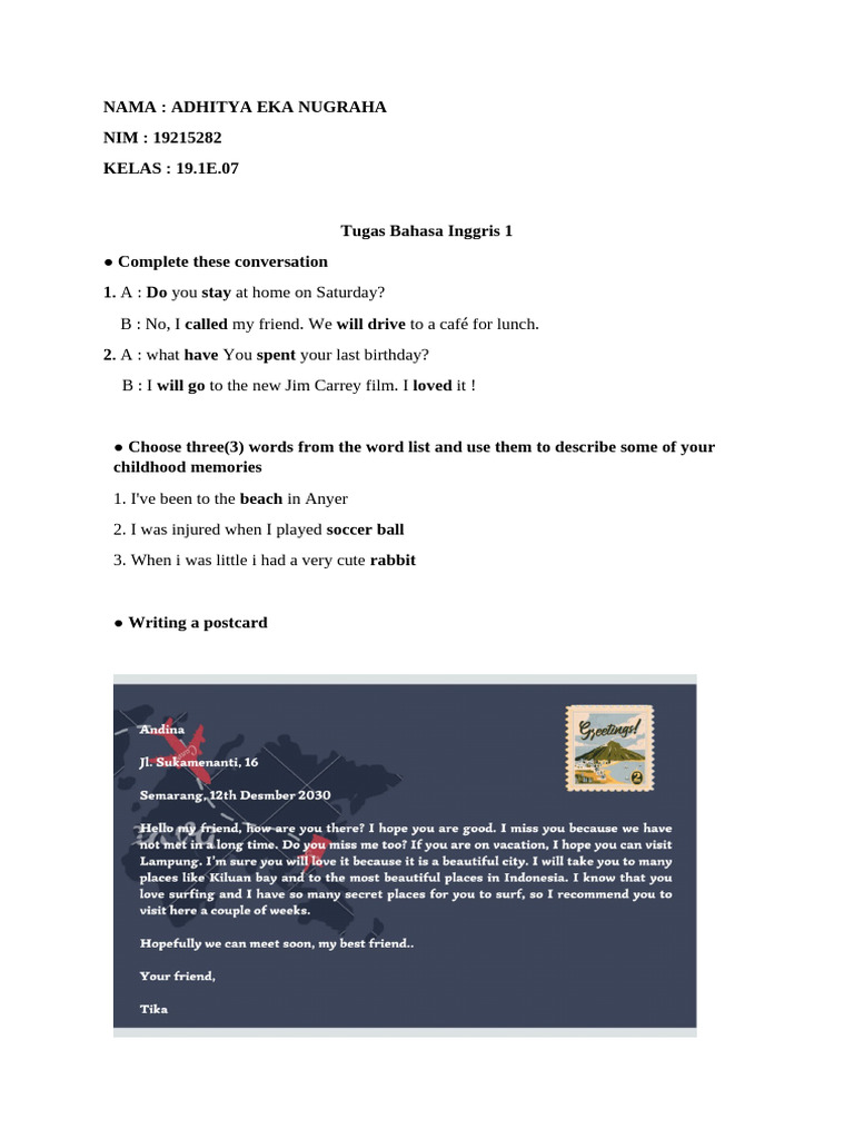 English Assignment: Conversations & Memories | PDF