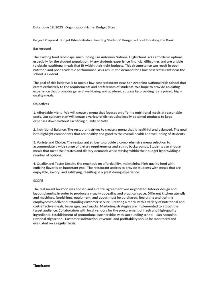 PROJECT PROPOSAL | PDF | Restaurants | Menu