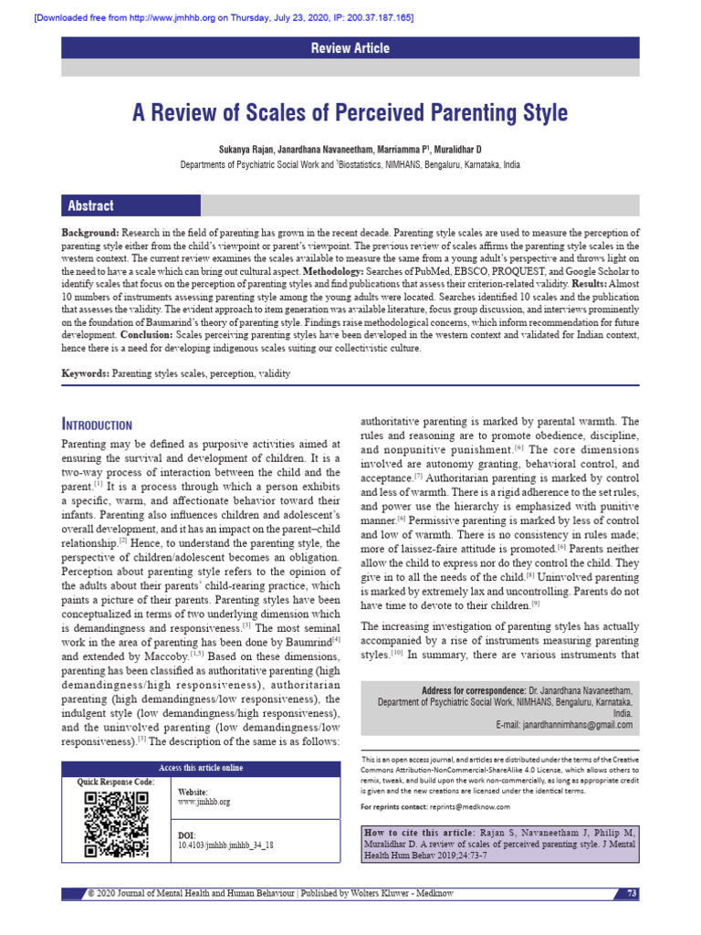 A Review of Scales of Perceived Parenting Style | PDF | Parenting | Validity (Statistics)