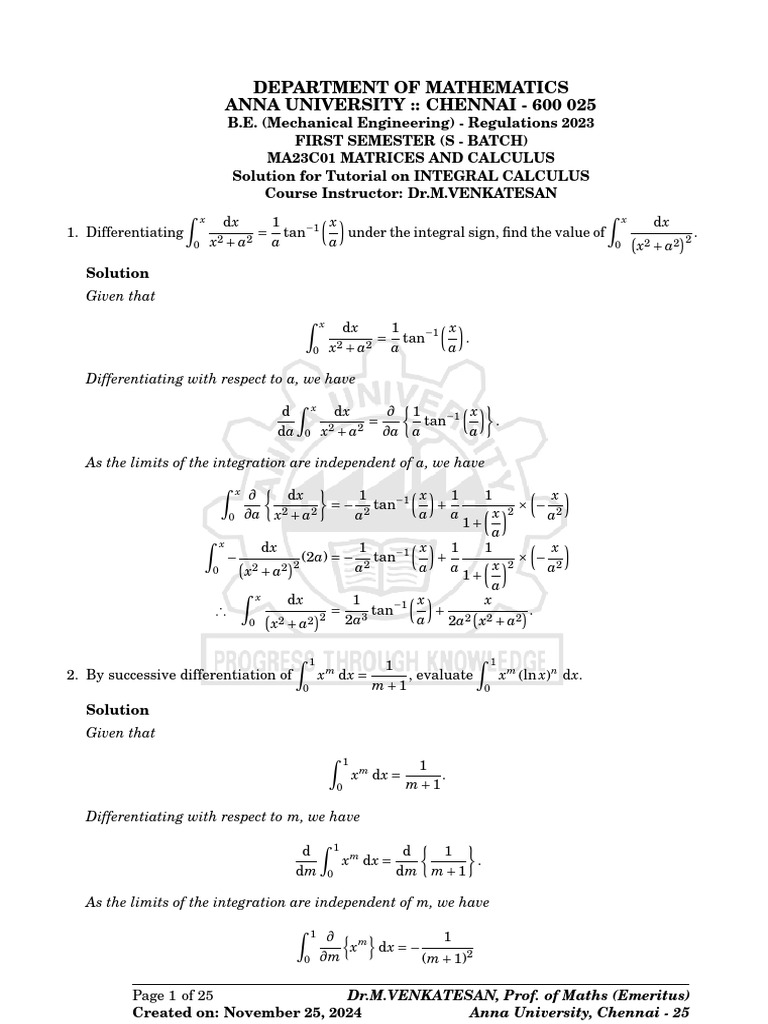 Integral Calculus Solutions Tutorial | PDF | Trigonometric Functions | Algebra