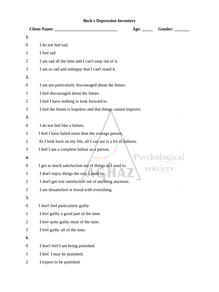 Beck Depression Inventory | PDF | Psychology