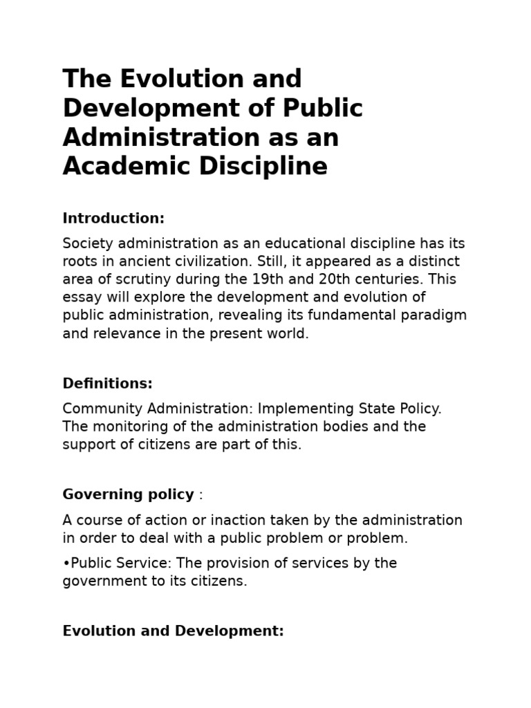 Evolution of Public Administration Discipline | PDF | Public ...