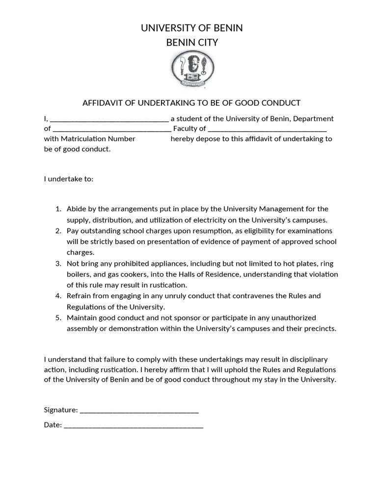 Affidavit of Good Conduct - 064920 | PDF