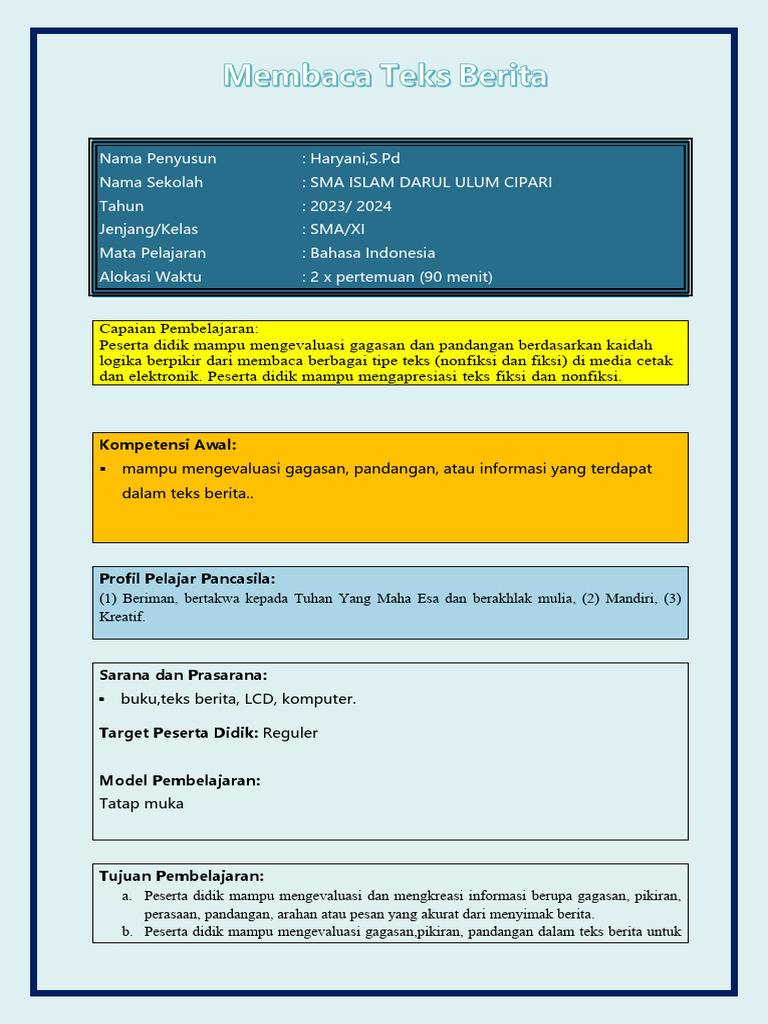 Modul Ajar Membaca Berita | PDF