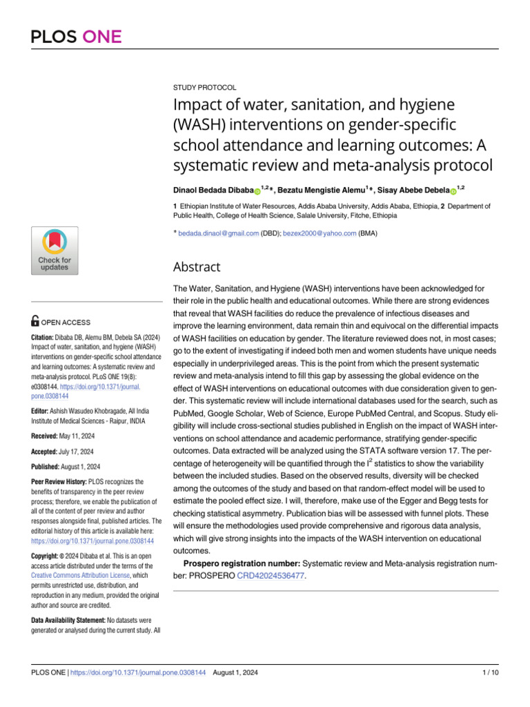 Dibada Et Al (WASH Scheme) (2024) - Journal - Pone.0308144 - Thursday 1 ...