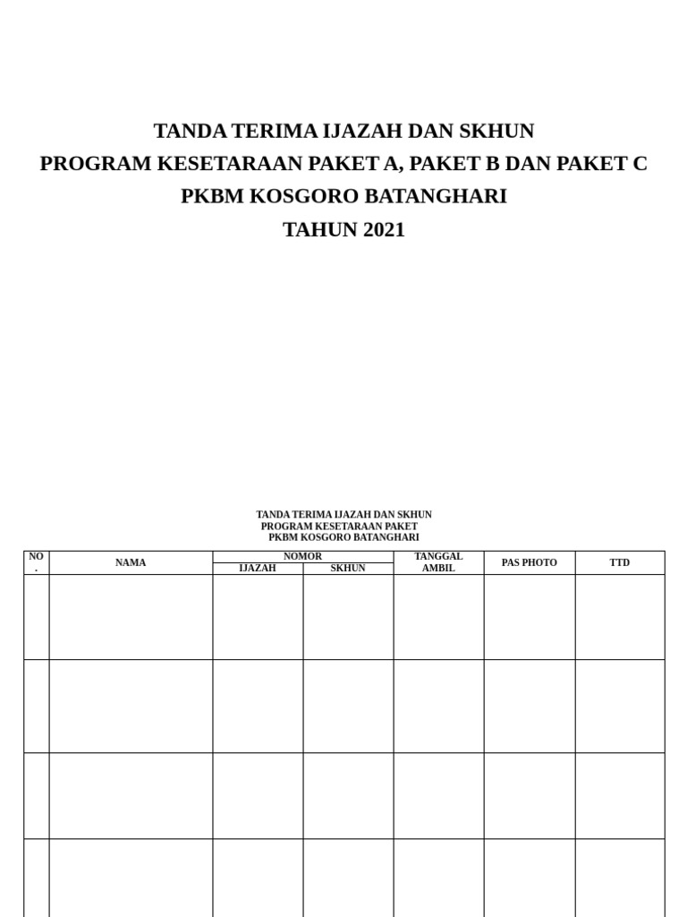 Tanda Terima Ijazah Paket C 2021 | PDF