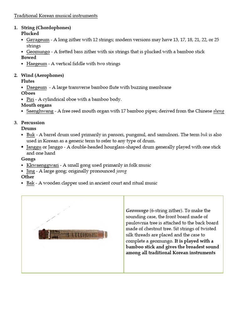 Handout4 Instruments of Korea | PDF | String Instruments | Musical ...