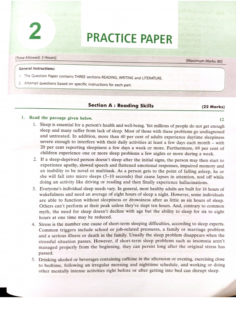 English Practice Paper Class XII | PDF