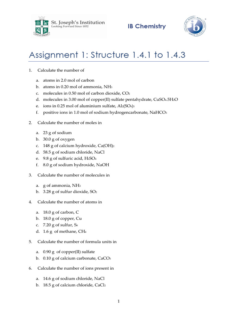 IB Chemistry Mole Calculations Guide | PDF