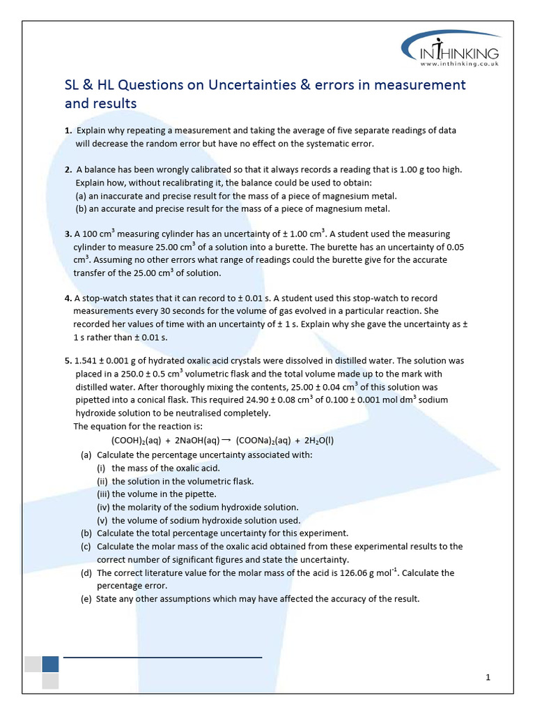 Measurement Errors & Uncertainties Guide | PDF | Observational Error | Chemistry