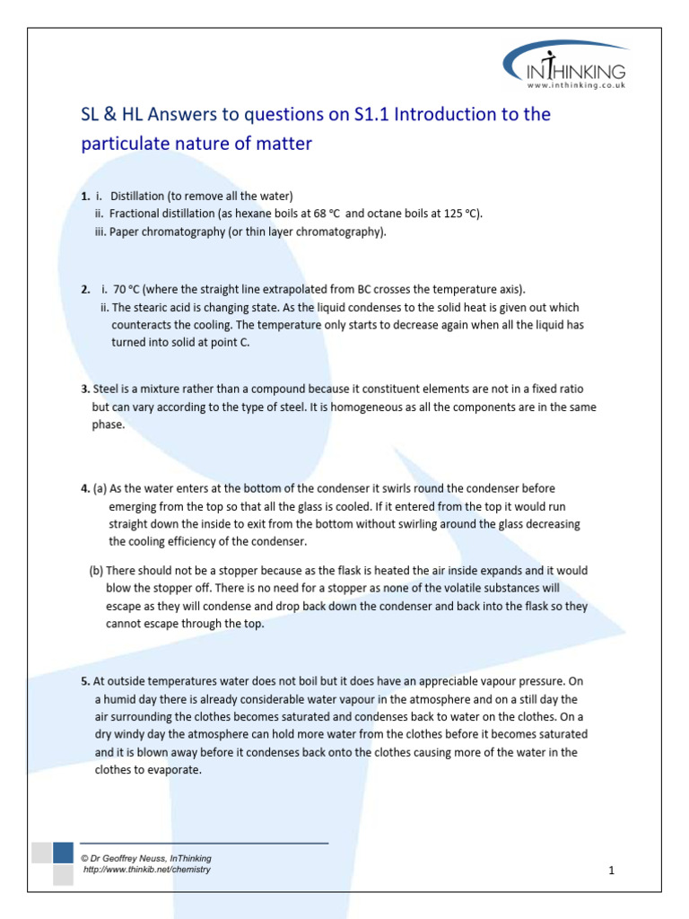 Answers S1.1 Introduction To The Particulate Nature of Matter 1 | PDF