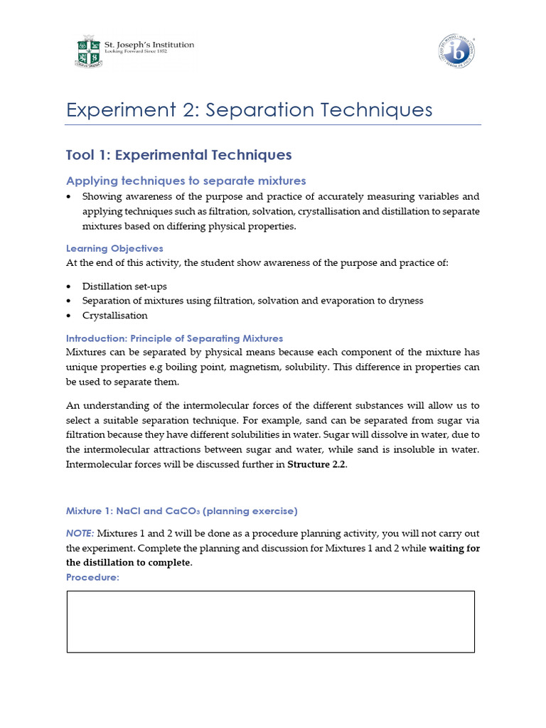 Separation Techniques For Mixtures Pdf Distillation Solubility