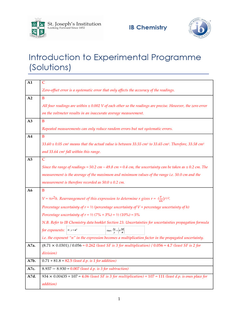 Introduction to Experimental Programme Assignment - Solutions | PDF | Observational Error ...