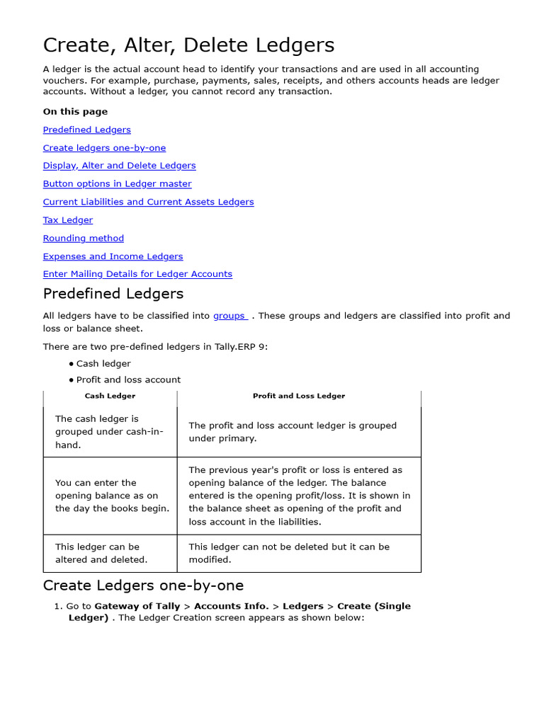 Create, Alter, Delete Ledgers | PDF | Debits And Credits | Taxes