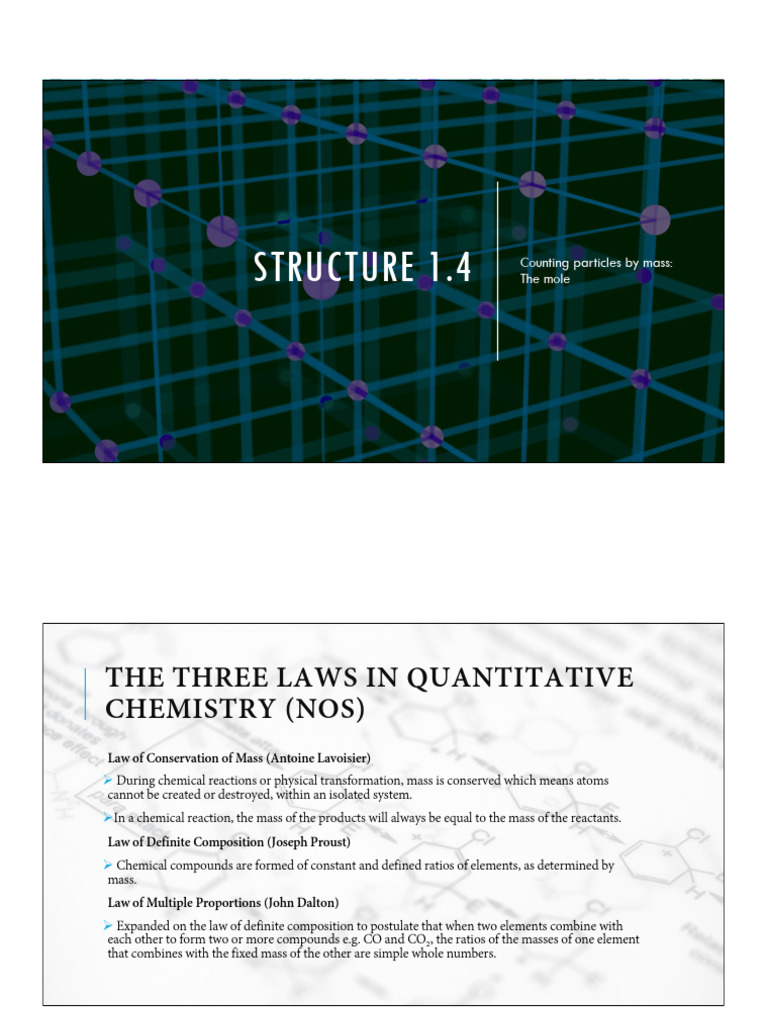 S1.4.1-1.4.3 Counting Particles by Mass Avogadro S Constant The Mole SP ...