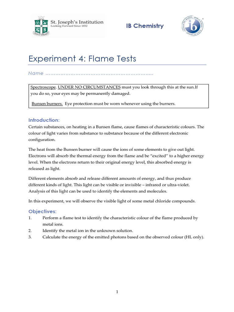 Flame Test for Unknown Mixture Analysis | PDF | Emission Spectrum | Light