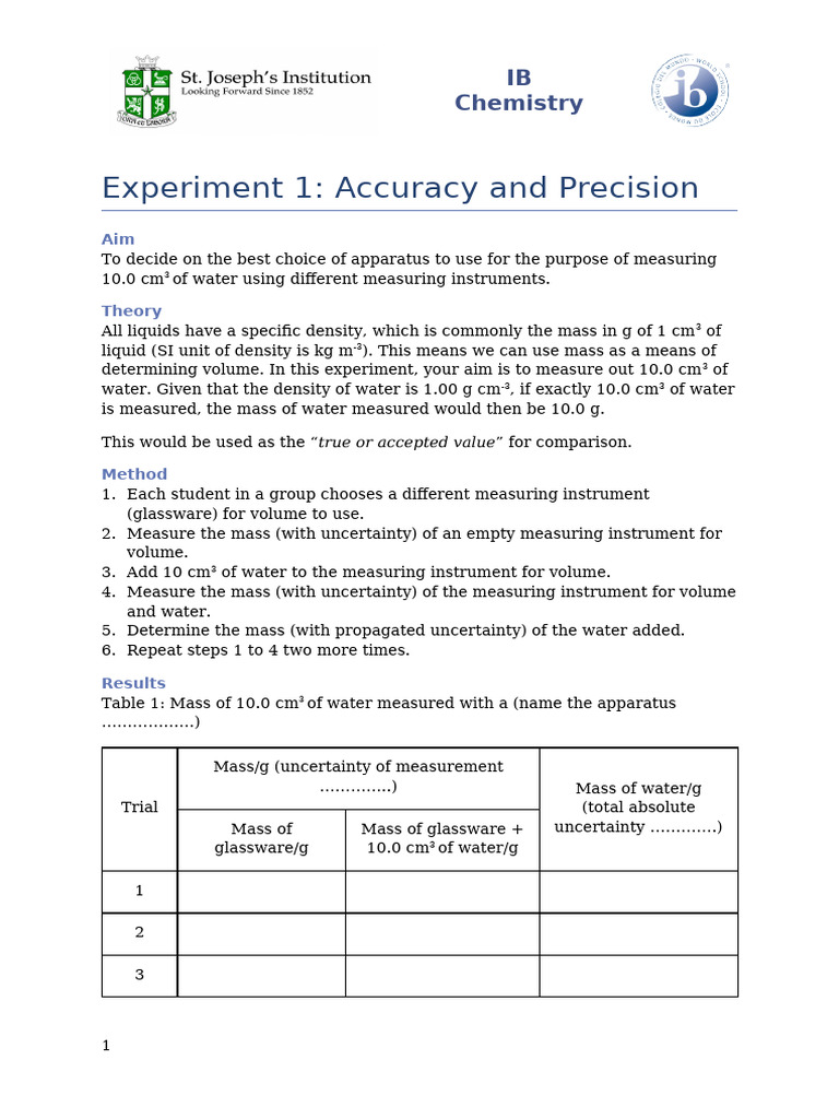 Measuring Accuracy in Water Volume Experiments | PDF | Uncertainty ...