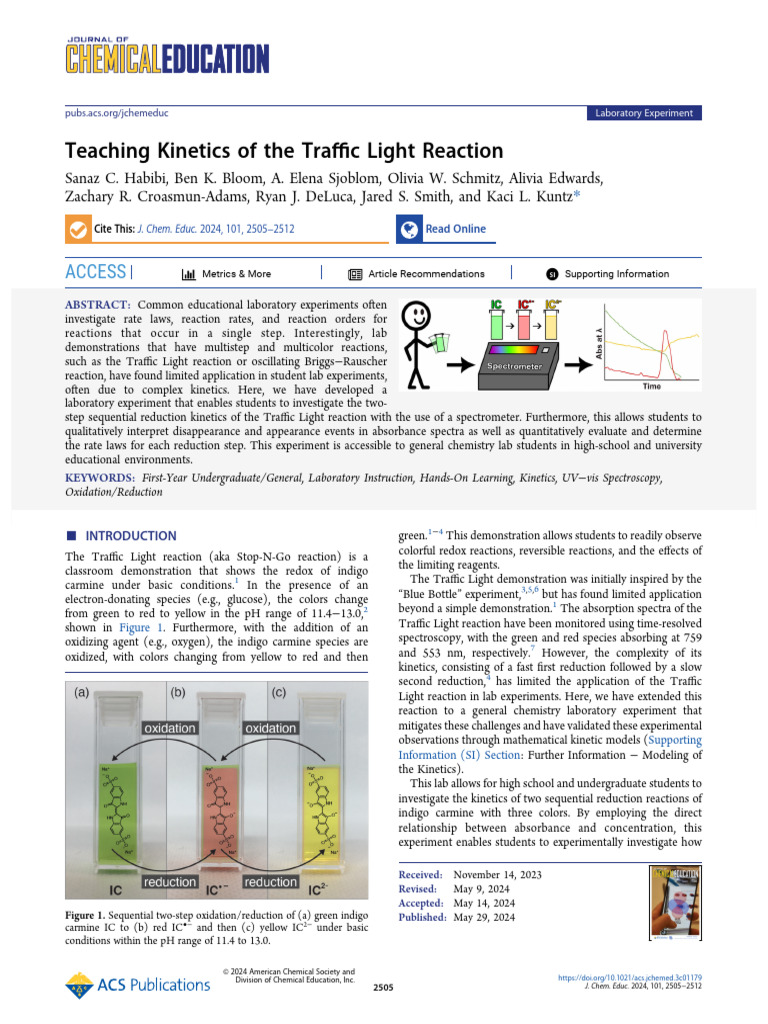 Habibi Et Al 2024 Teaching Kinetics of The Traffic Light Reaction | PDF ...