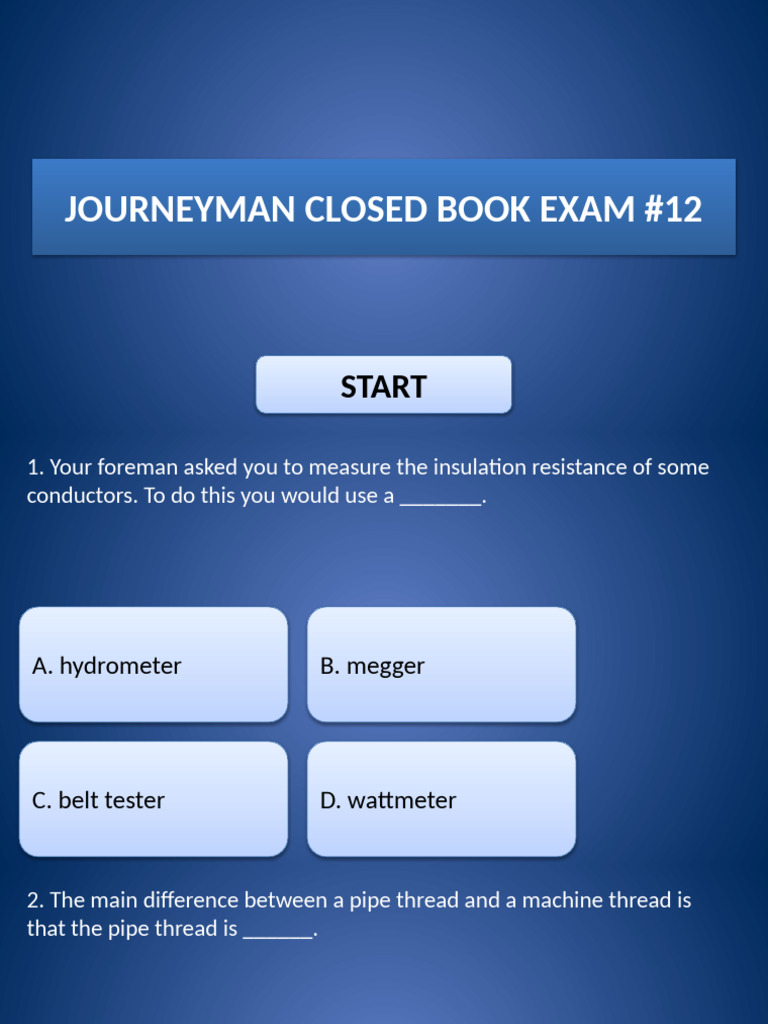 Journeyman Closed Book Exam#12 (v2.0) | PDF | Electrical Resistance And ...