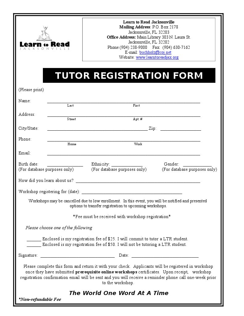 Tutor Workshop Registration Form | PDF