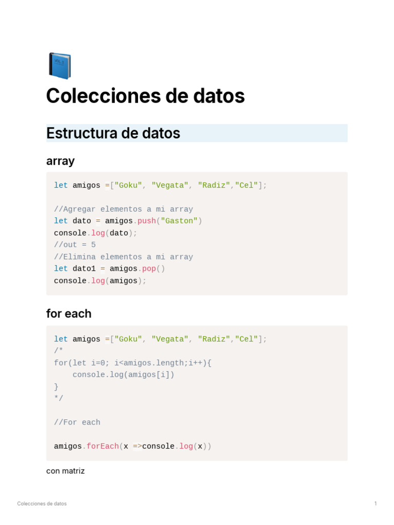 Métodos y Estructuras de Datos en JS | PDF | Gestión de datos ...