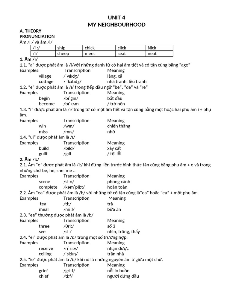 BT B TR Anh 6 Global HKI HS UNIT 4 MY NEIGHBOURHOOD | PDF
