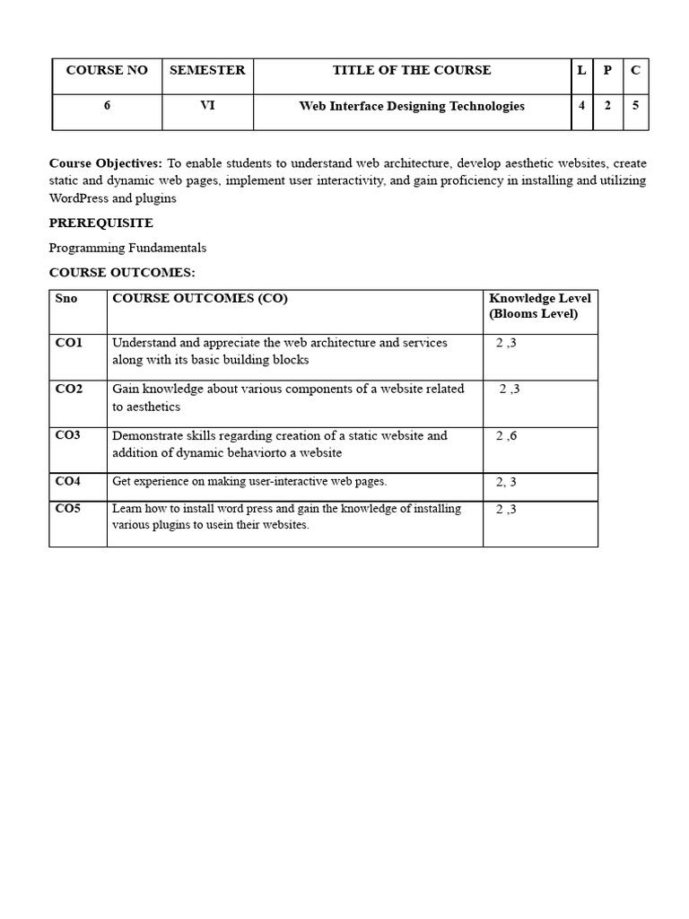 WDT SYLLABUS and Model Paper | PDF | Html Element | Html