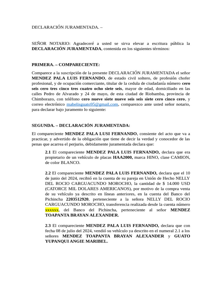 Declaración Juramentada | PDF