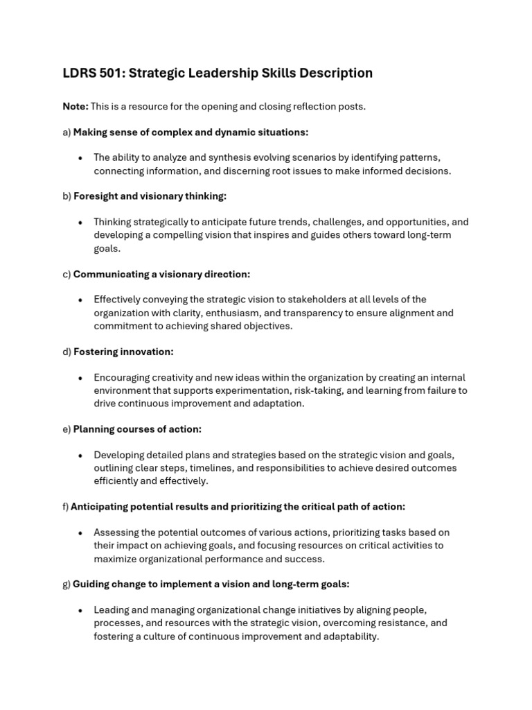 Strategic Leadership Skills | PDF | Strategic Leadership | Strategic ...