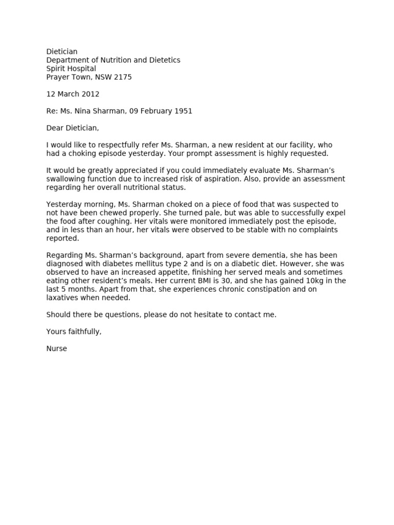 Urgent Dietetic Assessment Request | PDF