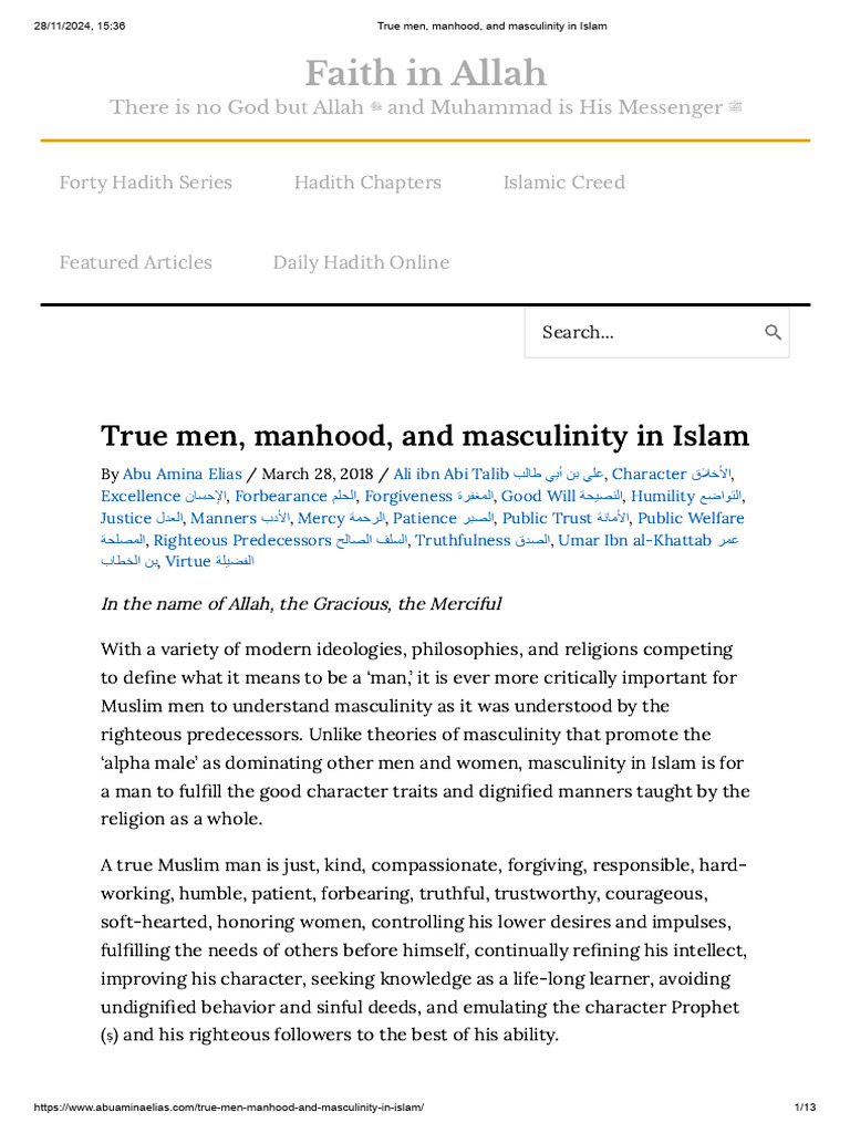 Islamic Masculinity and True Manhood | PDF | Muhammad | Hadith