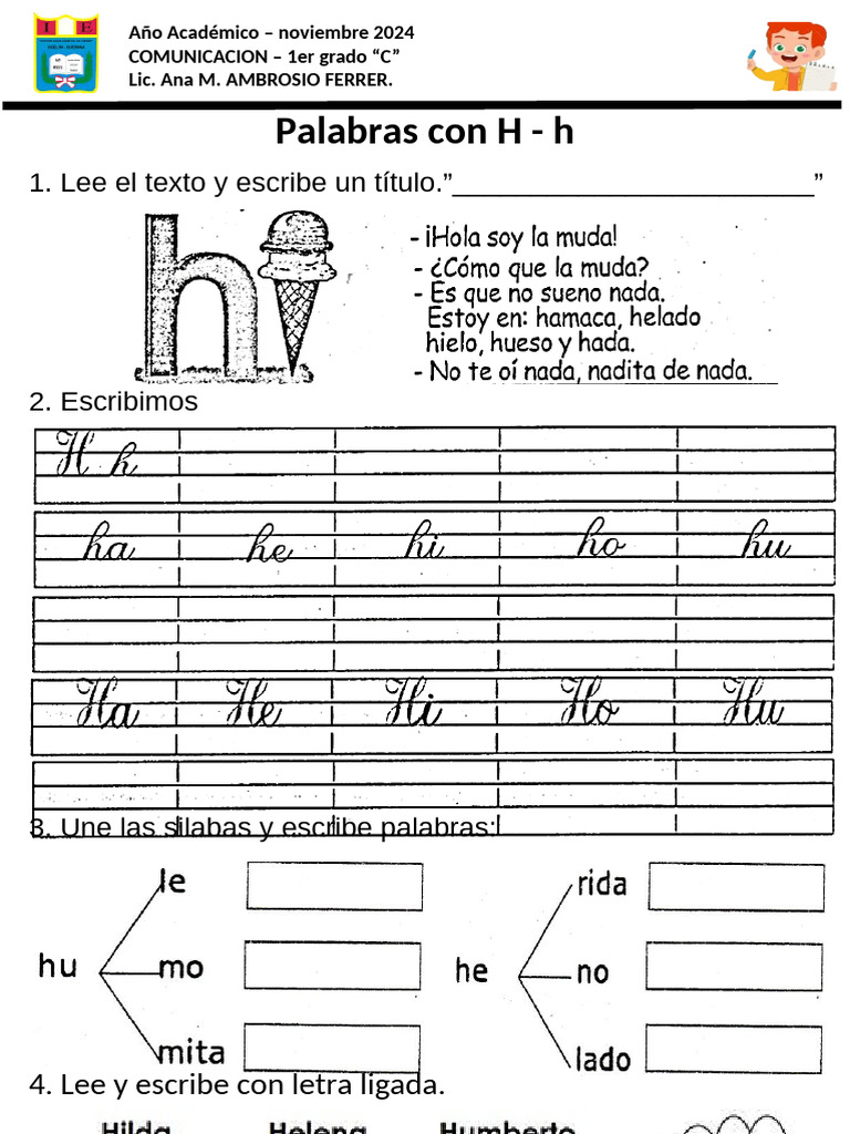 FICHA COM. Palabras y Oraciones Con H-H. Sem. 25 Al 29 de Noviembre ...