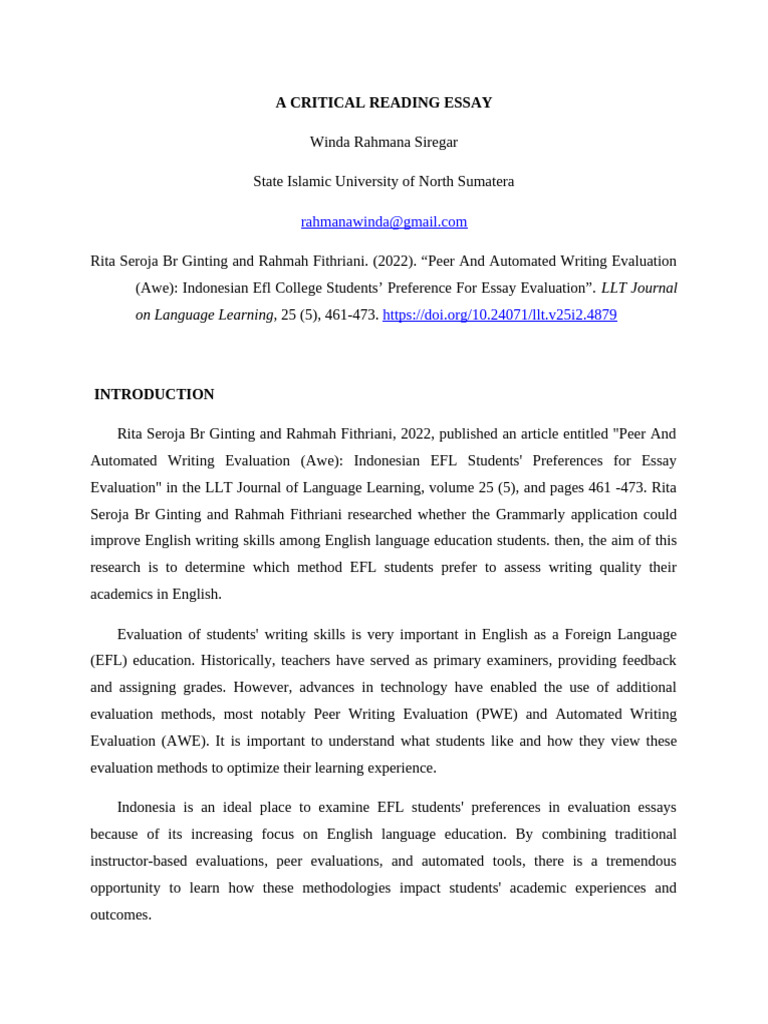 Introduction Essay | PDF | Evaluation | Essays