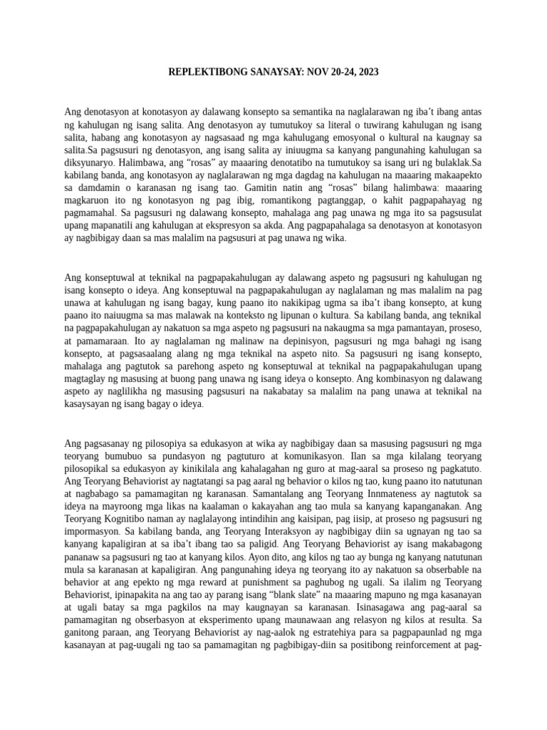Replektibong Sanaysay 20-24 | PDF