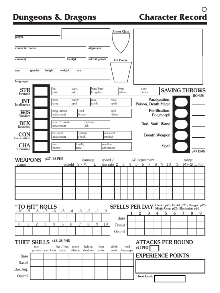 AD&D Character Record Sheet - Fillable | PDF | D20 System | Gary Gygax Games
