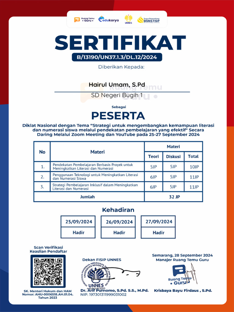 Sertifikat - Hairul - 26-28 Sep | PDF