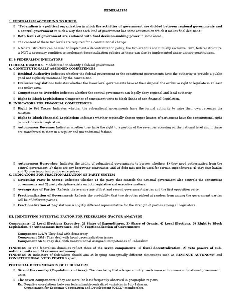 Federalism and Decentralization Outline | PDF | Decentralization ...