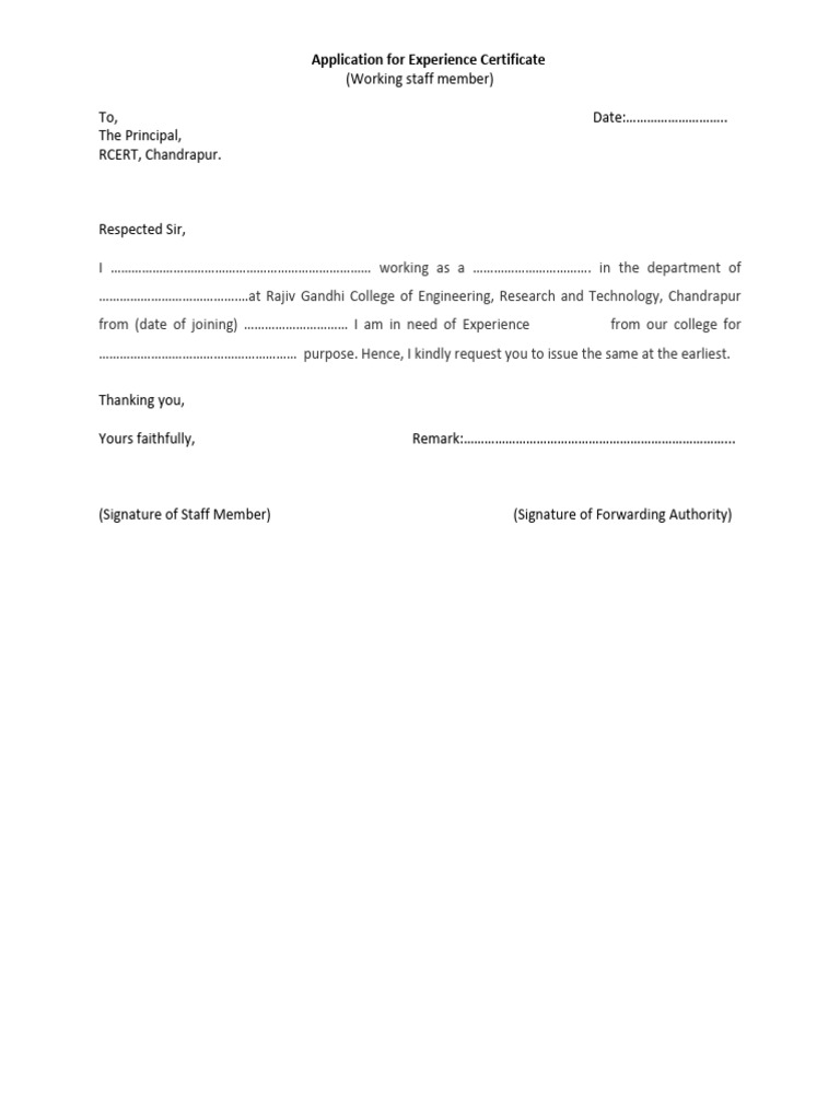 Application For Experience Certificate | PDF