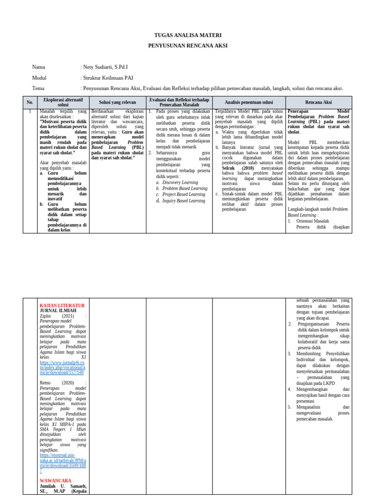 Rencana Aksi (PBL) | PDF