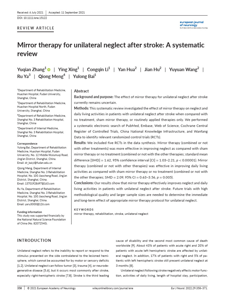 Mirror Therapy For Unilateral Neglect After Stroke | PDF | Randomized ...