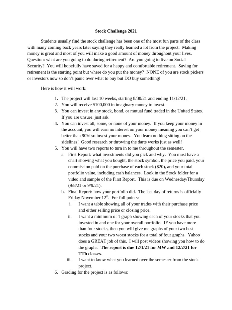 Stock Project 2021 Instructions io6SvuK | PDF | Stocks | Investing