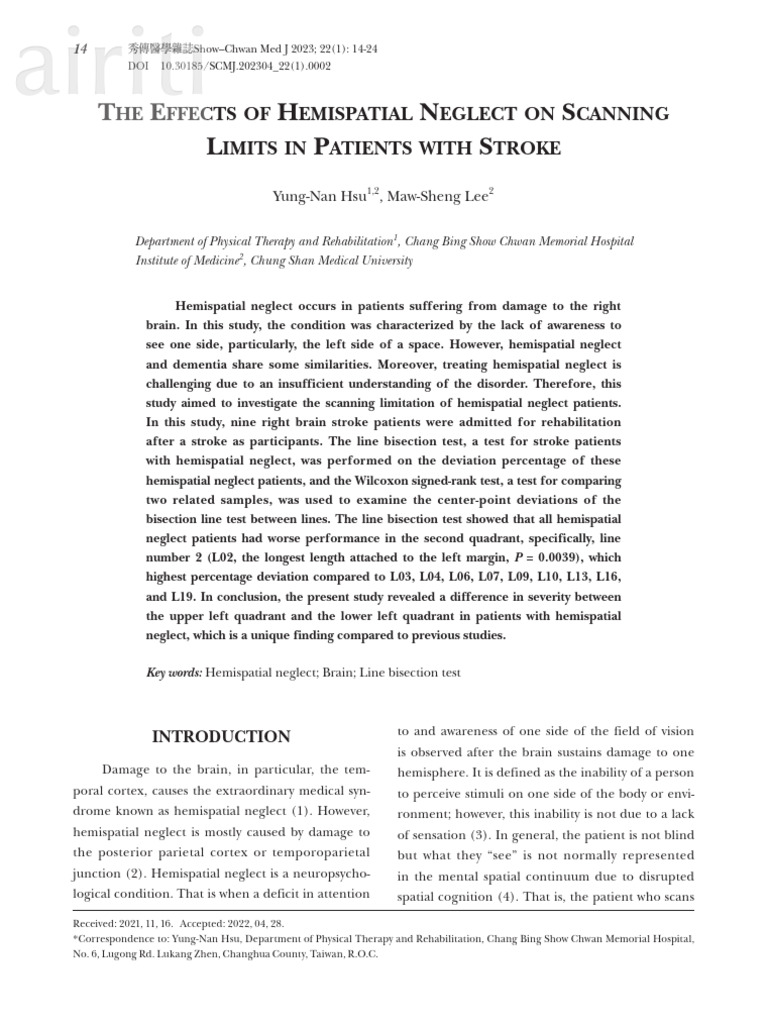 The Effects of Hemispatial Neglect On Scanning Limits in Patients With ...