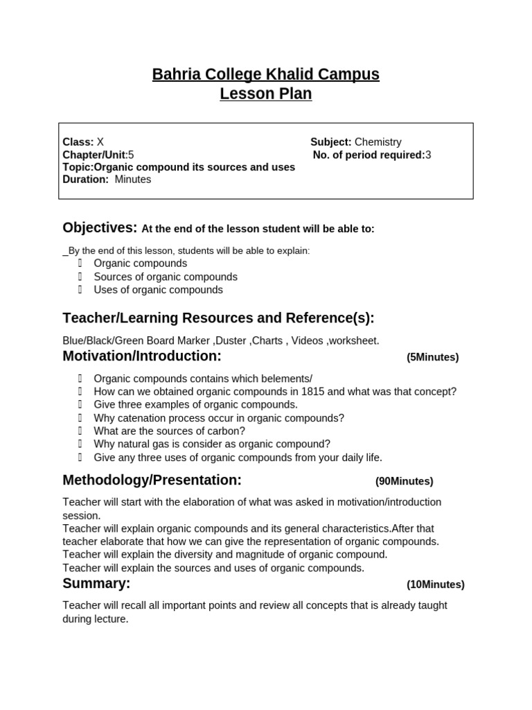 Chap 3 X Lesson Plan | PDF