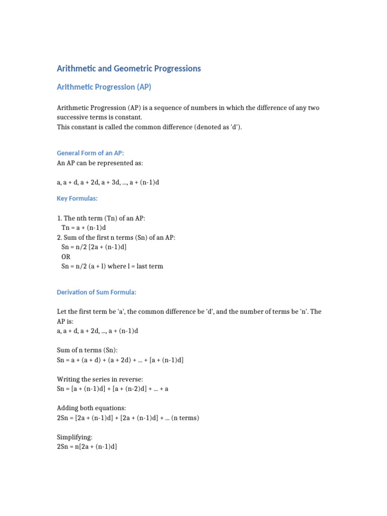 Arithmetic_and_Geometric_Progressions_Notes | PDF | Mathematics ...