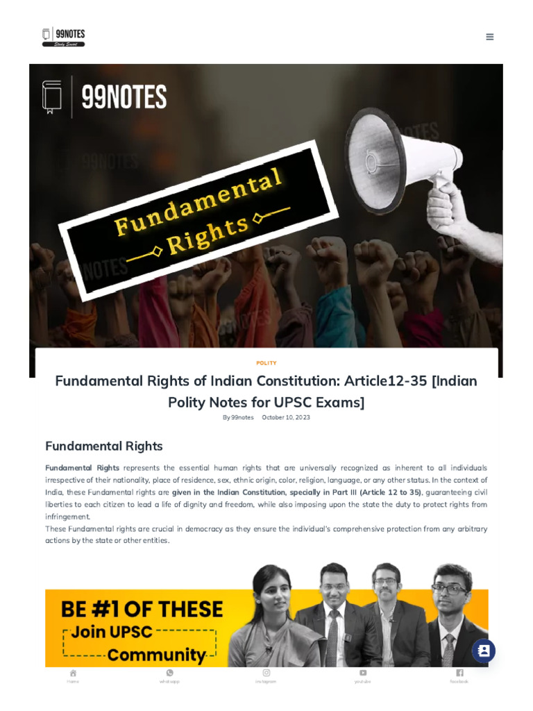 Fundamental Rights of Indian Constitution - (Article 12-35) | PDF | Detention (Imprisonment ...
