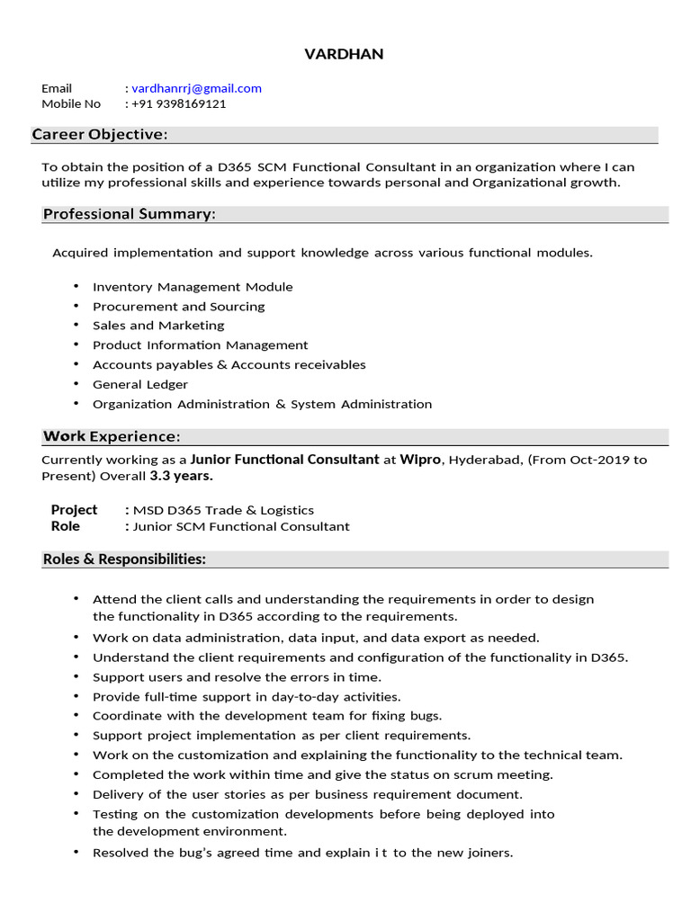 D365 SCM Consultant Resume | PDF | Supply Chain Management | Business