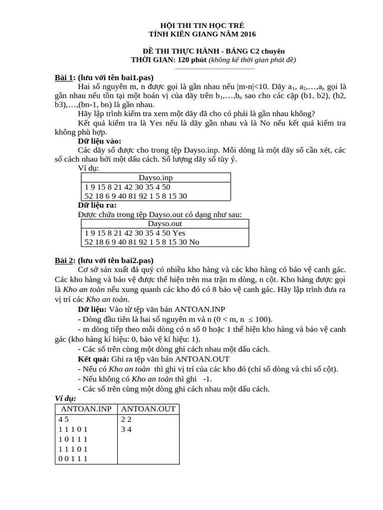 De Thuc Hanh Tin Hoc Tre 2016 - Chuyen | PDF